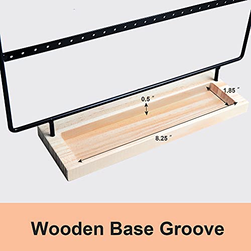 sovia Earring Organizer 3-Tier 75 Holes Jewelry Organizer Display Stand,Metal Earring Holder with Wood Basic stand,Necklace holder Storage Tray for Ring,Earrings,Ear Stud,Bracelets(Black)