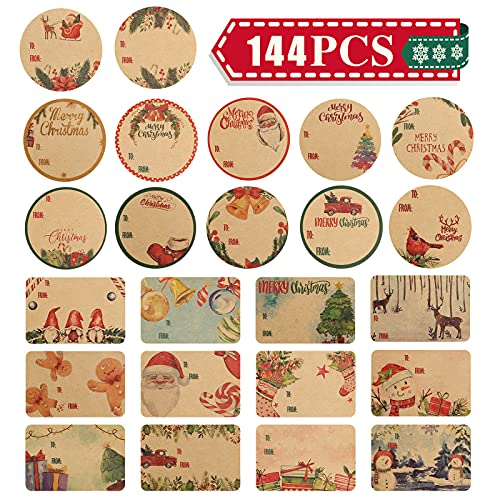 Giiffu 144 Xmas Adhesive Labels Natural Kraft Simple Christmas Self Adhesive Name Gift Tags âHoliday Present Stickers