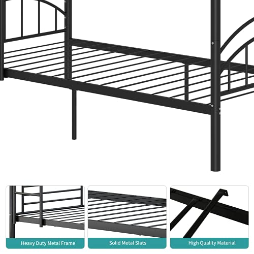 Metal Bunk Beds Frame Twin Over Twin, Convertible Into 2 Individual Metal Bed Frame, Removable Ladder & Safety Guard Rail (Twin Over Twin, Black)