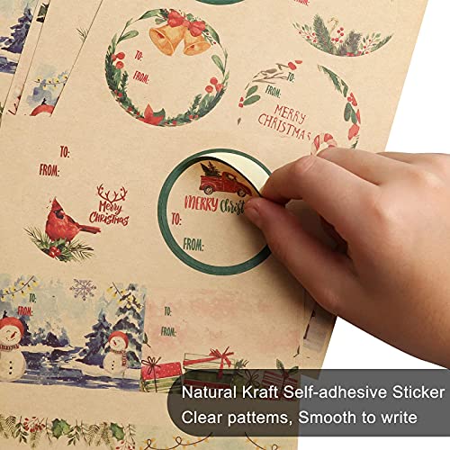 Giiffu 144 Xmas Adhesive Labels Natural Kraft Simple Christmas Self Adhesive Name Gift Tags Holiday Present Stickers