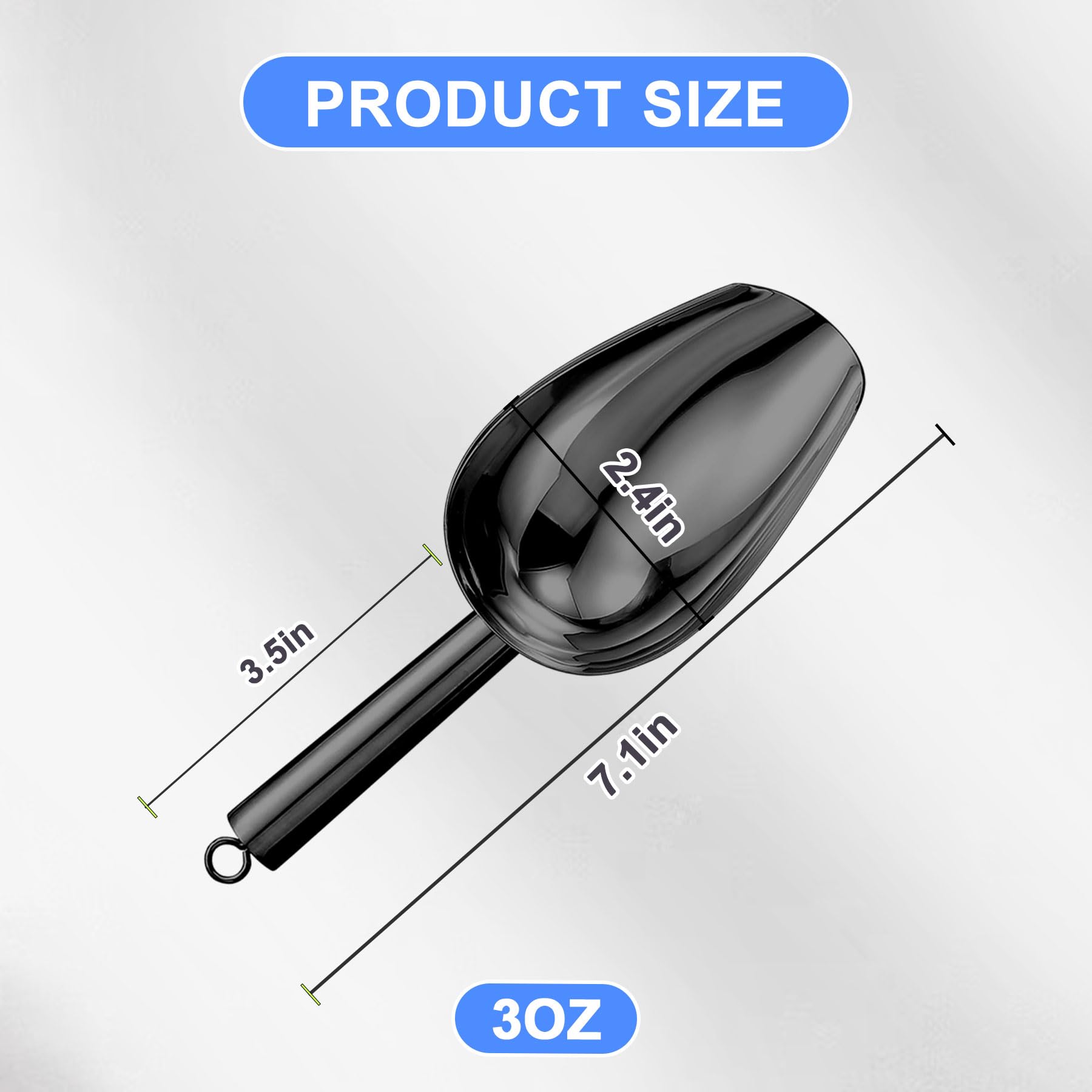 Metal Ice Scoop 3 Oz, Small Stainless Steel Ice scooper for Ice Maker Ice Bucket Kitchen Freezer Bar Party Wedding, Multipurpose for Popcorn Scoop,Flour Scoop,Dog Food Scoop (3 OZ, Black)