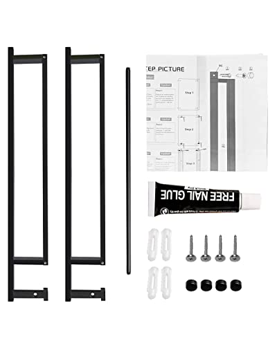 LIVEHITOP 2PCS Towel Rail, Wall Mounted Hand Towel Rack Bar with Rod Hook Aluminum Stainless Steel Matte Black 16.9 Inch for Bathroom Kitchen (Drilling/NO Drilling)
