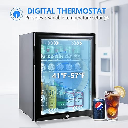 KICHKING 1.7 Cu.ft Ultra Quiet Compact Fridge No Noise Mini Absorption Fridge Beverage Refrigerator Cooler with Glass Door Under Counter Refrigerator Adjustable Shelves Lock for Home Office Bar