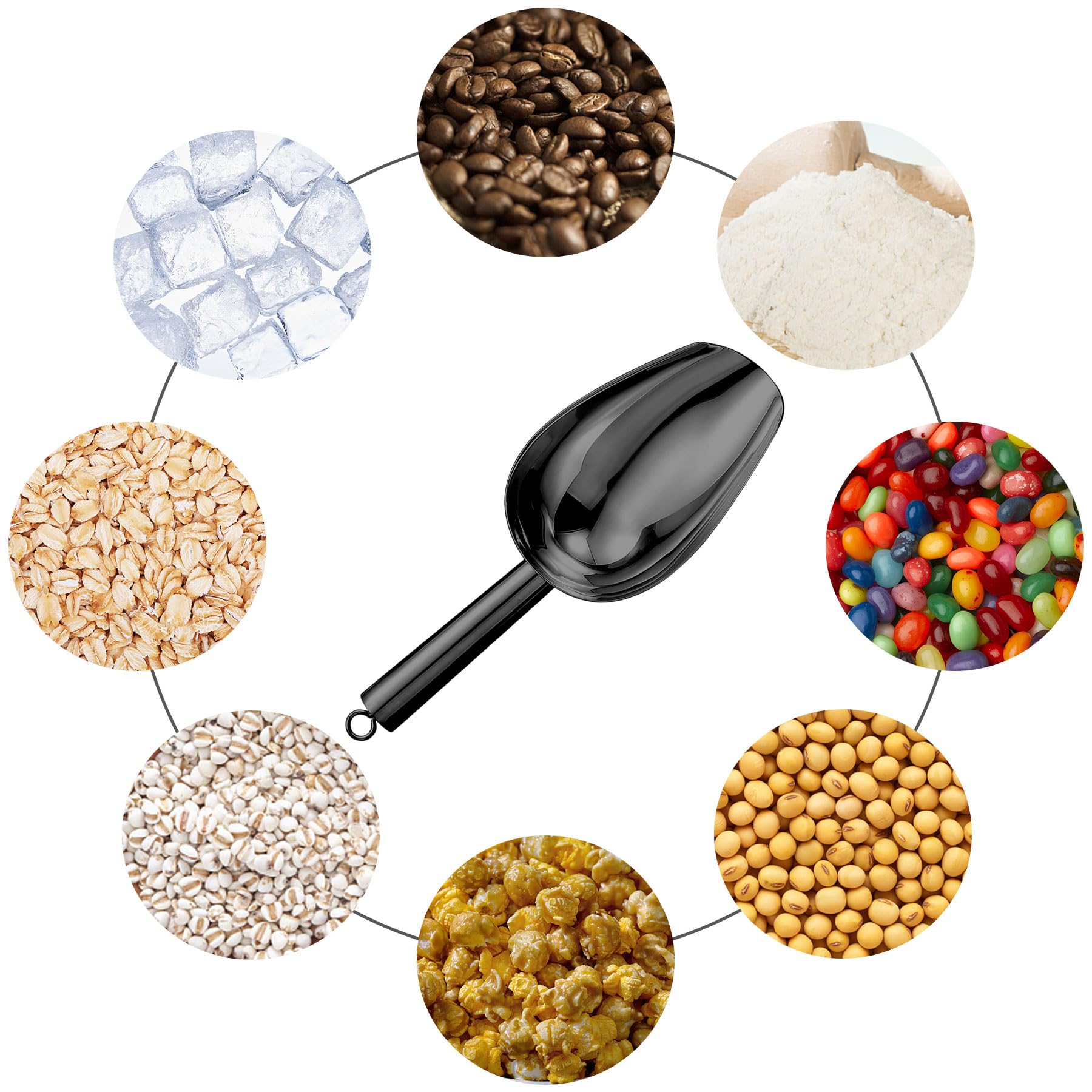 Metal Ice Scoop 3 Oz, Small Stainless Steel Ice scooper for Ice Maker Ice Bucket Kitchen Freezer Bar Party Wedding, Multipurpose for Popcorn Scoop,Flour Scoop,Dog Food Scoop (3 OZ, Black)