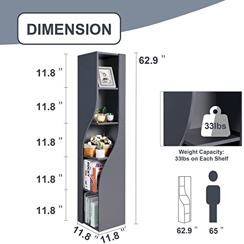 AOTIFARM Wall Corner Bookcase Tall Bookshelf Storage Organizer 5 Tiers Corner Shelf Stand Wood Display Storage Rack Home Furniture Natural Wood Ladder Shelf