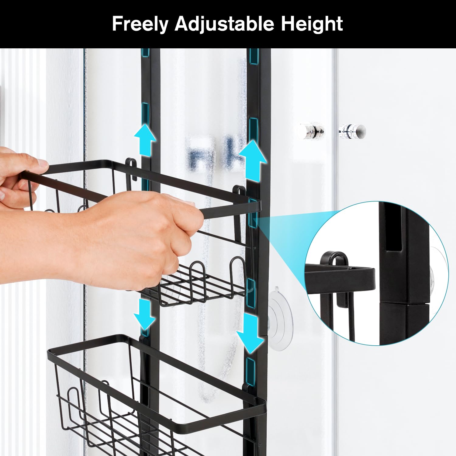 AUROPEAK Over The Door Shower Caddy, Hanging Shower Organizer Rustproof No Drilling, Adjustable Shower Caddy Over the Door Storage Rack with 4-Tier Shelf, Soap Holder, Towel Hooks for Bathroom