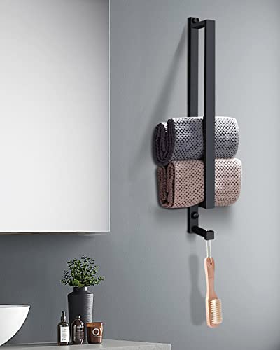 LIVEHITOP 2PCS Towel Rail, Wall Mounted Hand Towel Rack Bar with Rod Hook Aluminum Stainless Steel Matte Black 16.9 Inch for Bathroom Kitchen (Drilling/NO Drilling)