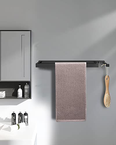 LIVEHITOP 2PCS Towel Rail, Wall Mounted Hand Towel Rack Bar with Rod Hook Aluminum Stainless Steel Matte Black 16.9 Inch for Bathroom Kitchen (Drilling/NO Drilling)