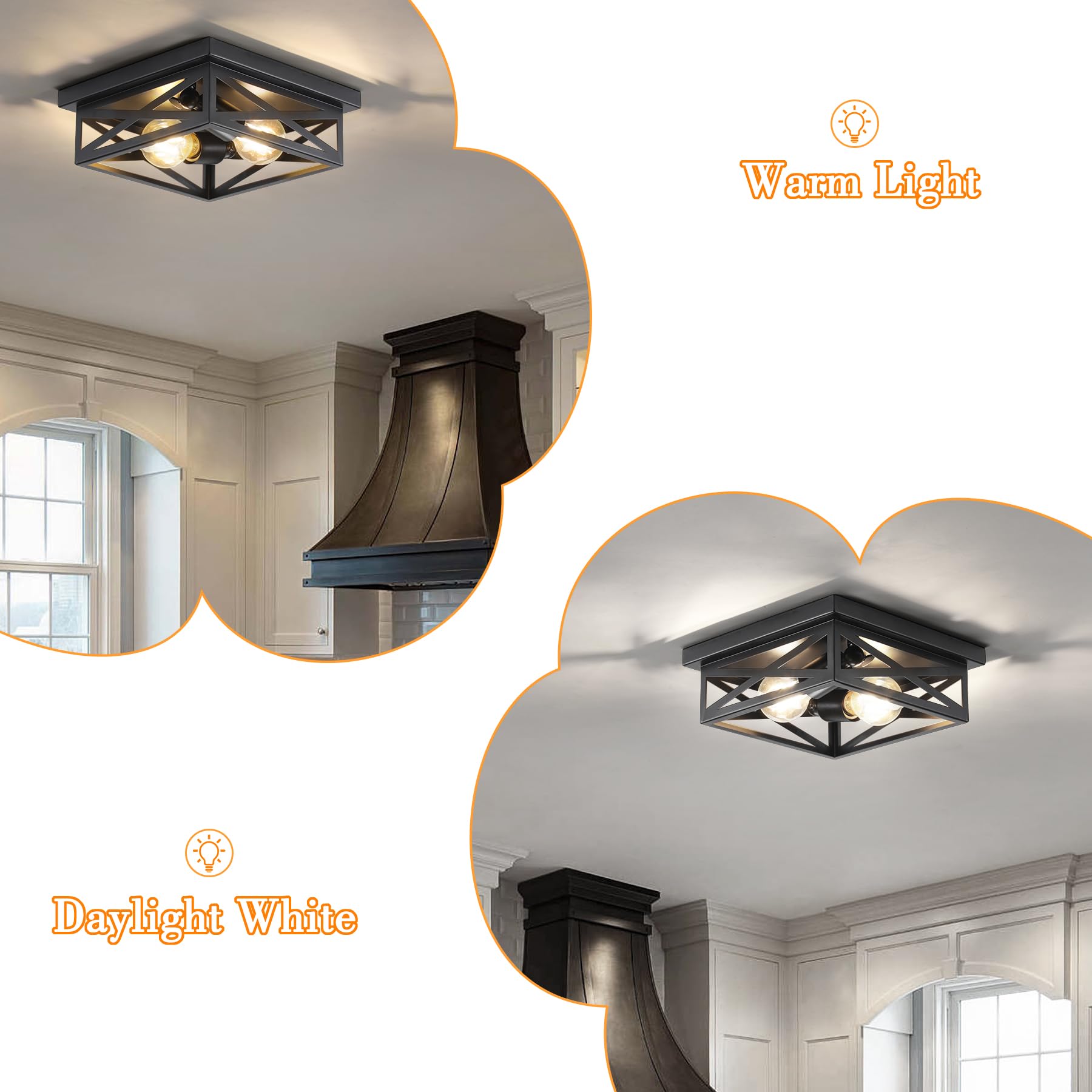 DIKAIDA 2Pack Vintage Farmhouse Flush Mount Ceiling Light Fixtures, 2-Light Hallway Kitchen Ceiling Light, Industrial Farmhouse Light Fixtures Ceiling Mount for Bedroom