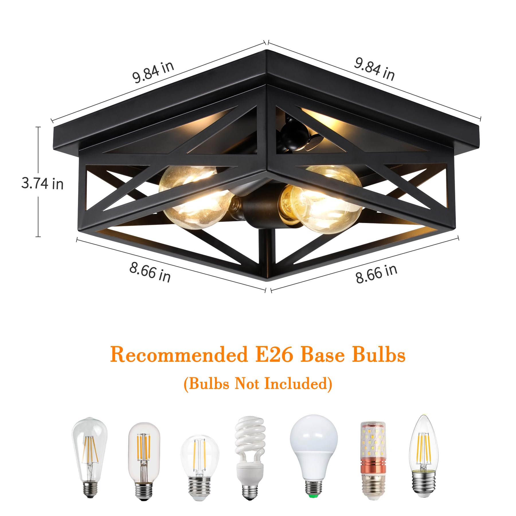 DIKAIDA 2Pack Vintage Farmhouse Flush Mount Ceiling Light Fixtures, 2-Light Hallway Kitchen Ceiling Light, Industrial Farmhouse Light Fixtures Ceiling Mount for Bedroom
