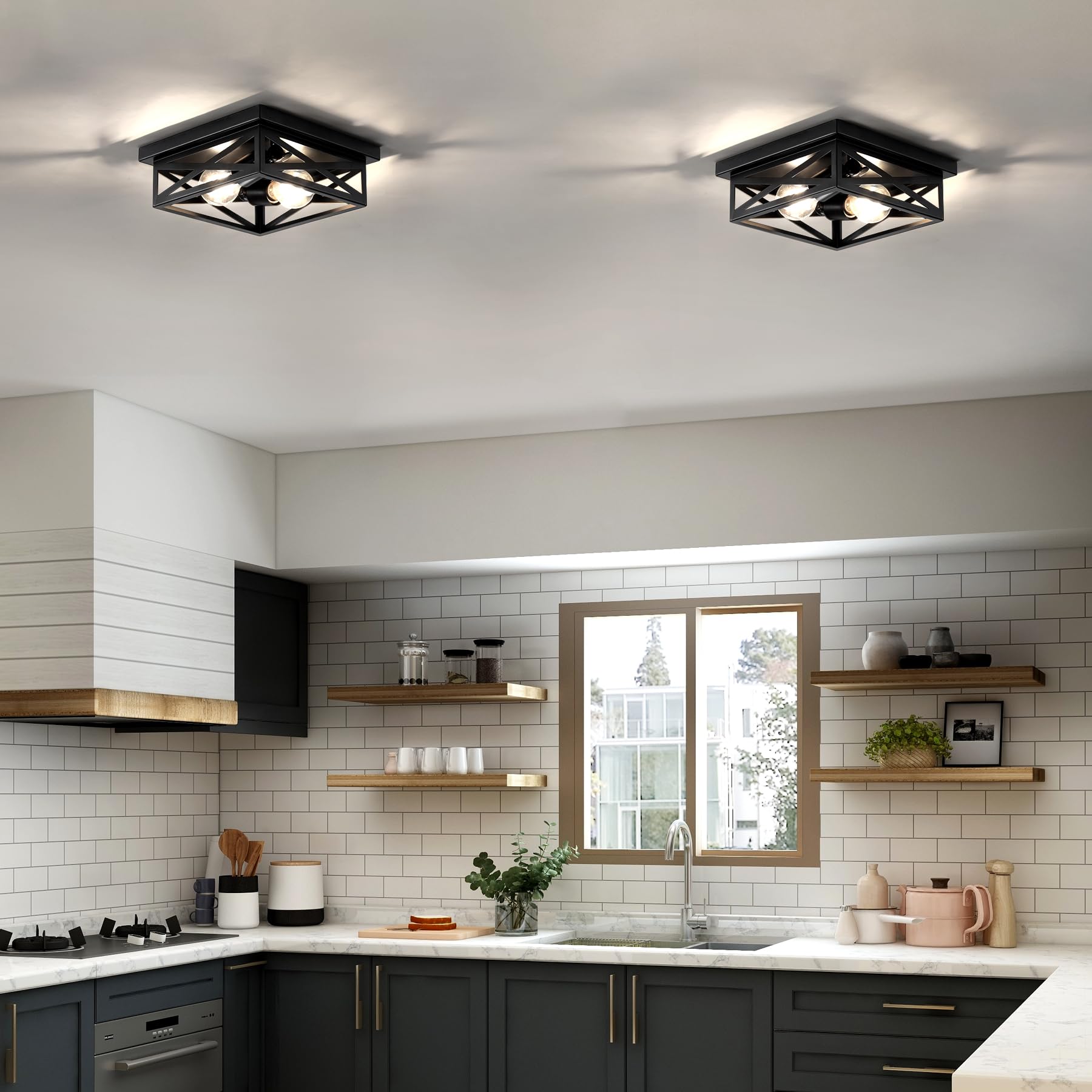 DIKAIDA 2Pack Vintage Farmhouse Flush Mount Ceiling Light Fixtures, 2-Light Hallway Kitchen Ceiling Light, Industrial Farmhouse Light Fixtures Ceiling Mount for Bedroom