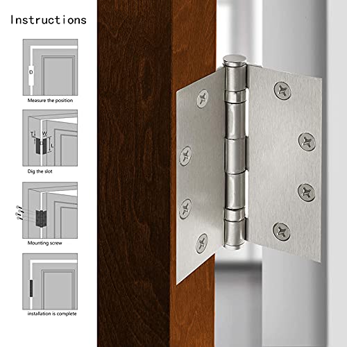 3-Pack Heavy Duty Commercial Door Hinge with Silent Steel Plain Bearing, 4.5 inch X 4.5 inch, Thickness 3 mm Stainless Steel，Super Bearing Capacity
