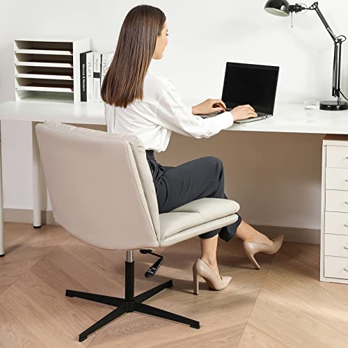 EMIAH Armless Office Desk Chair No Wheels PU-Padded Vanity Chair Mid-Back Ergonomic Home Office Computer Chair Comfortable Adjustable Swivel Task Chair with Thickened Cushion