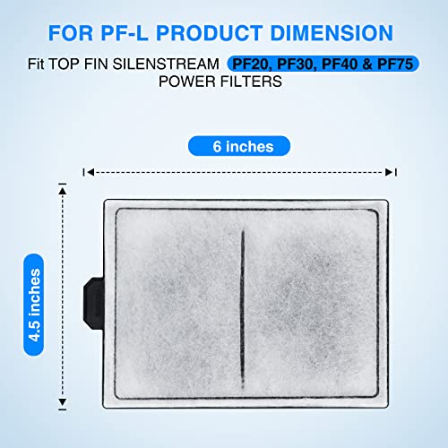 HiTauing 6 Pack PF-L Carbon Cartridge for Top Fin Silenstream PF20, PF30, PF40 and PF75 Power Filters