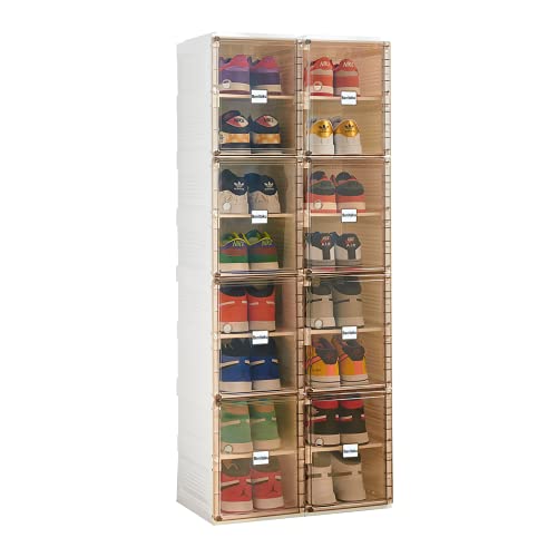 Benitaku Shoe Storage Organizer - Foldable Shoe Storage Cabinet with Doors - Durable and Stable Shoe Storage Boxes - Stackable Shoe Rack Organizer for Home - Easy Installation- 16 layers