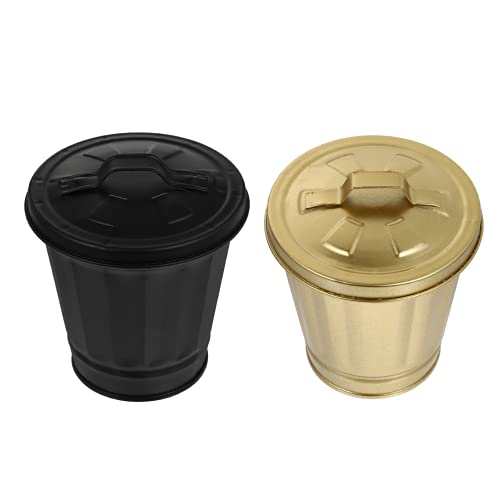 DOITOOL Desktop Iron Pot 2pcs Mini Table Trash Can with Lid Metal Countertop Garbage Bin Desk Wastebasket Trash Container for Home Office Mini Trash Bins