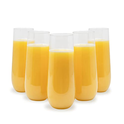 30 Plastic Stemless Champagne Flutes - Disposable Unbreakable toasting glasses, 30 pack | Clear Fancy Shatterproof & Reusable 9 Oz Champagne glass, BPA free - Ideal for Weddings, Birthdays, Parties