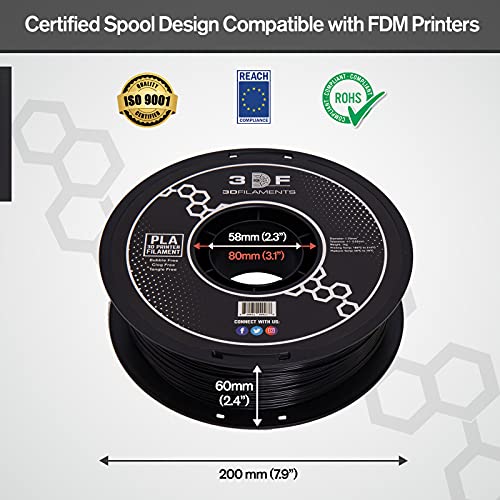 3DF Printing Filament β Black PLA 3D Filament for FDM 3D Printers | PLA Filament 1.75mm | Dimensional Accuracy +/- 0.02mm | 1kg (2.2lbs) Spool | Pack of 1