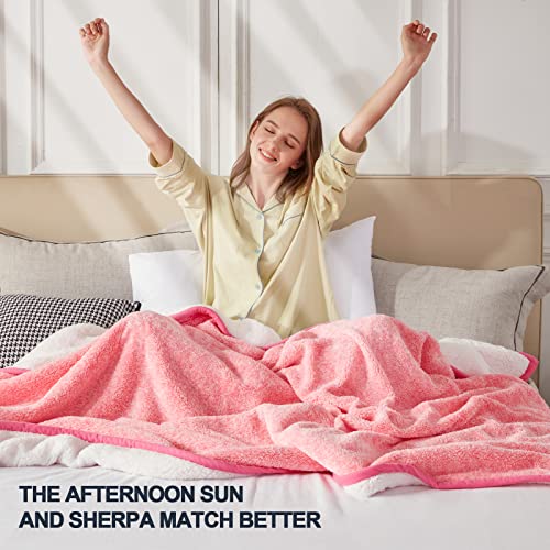 Inhand Sherpa Throw Blankets for Couch, Travel Plush Cozy Lightweight Blanket, Soft Fleece Fur Throw Blanket, Big Fluffy Sherpa Throws and Blankets for Sofa, Bed(50"x 60", Pink)