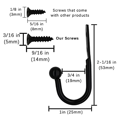 BERYLER Black Coat Hooks, 20-Pack 1”x2” Heavy Duty Single Wall Hooks with Metal Screws Included, Wall Mounted Hook for Hanging Clothes, Hats, Bags, Scarfs, Keys
