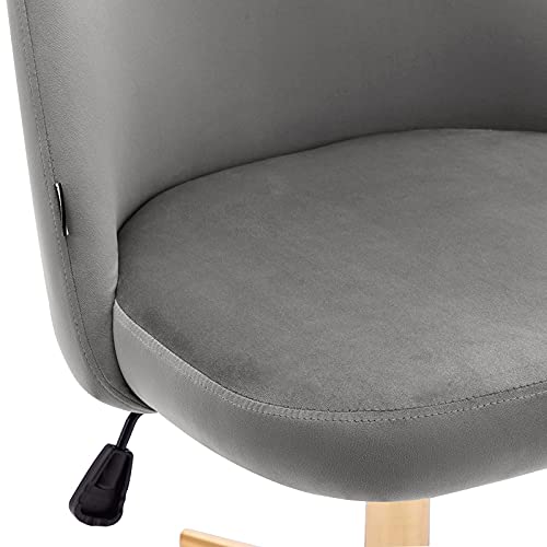 Duhome Cute Armless Home Office Chair,Swivel Desk Chair Velvet Upholstered Chair Rolling Computer Chair with Backrest Golden Base,Adjustable Vanity Chair with Wheels for Teens Adults,Grey
