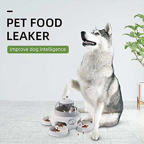 Eimiry Pressing Pet Feeder, with 4 Feeding Troughs, Pet Dry Food Dispenser,Dog Automatic Feeders,Make Pets Learn to Play and eat independently