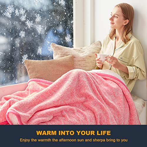 Inhand Sherpa Throw Blankets for Couch, Travel Plush Cozy Lightweight Blanket, Soft Fleece Fur Throw Blanket, Big Fluffy Sherpa Throws and Blankets for Sofa, Bed(50"x 60", Pink)