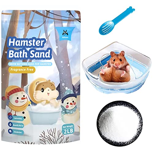 kathson Hamster Bathing Sand with Sandbox Bathroom, Small Animal Cleansing Potty Litter Dust Gerbil Grooming Sand Bath for Dwarf Hamster Gerbil Mouse