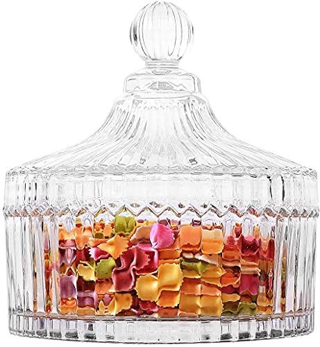 FTOF Glass Candy Storage Box Clear Sugar Dish With Lid Crystal Covered Candy Bowl Apothecary Food Buffet Container Holder, 250ml