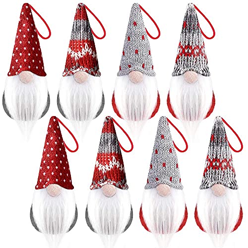 8 Pcs Christmas Tree Hanging Gnomes Ornaments，Christmas Gnomes Decor Ornaments Handmade Swedish Tomte Gnomes Plush Scandinavian Santa Elf Hanging Decorations for Home Christmas Holiday Decor