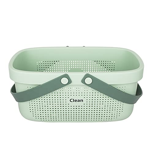 JiatuA Plastic Storage Basket with Handle Portable Shower Caddy Tote Organizer Basket Bin for Bathroom Kitchen Dorm Room Bedroom (Large, Green)
