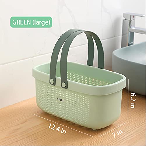 JiatuA Plastic Storage Basket with Handle Portable Shower Caddy Tote Organizer Basket Bin for Bathroom Kitchen Dorm Room Bedroom (Large, Green)