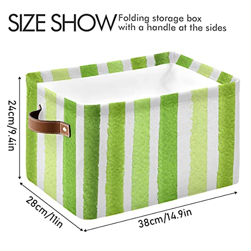 TSENQUE Large Storage Bins, Striped Lime Green Storage Cube Box, Foldable Toy Clothes Storage Baskets for Pantry