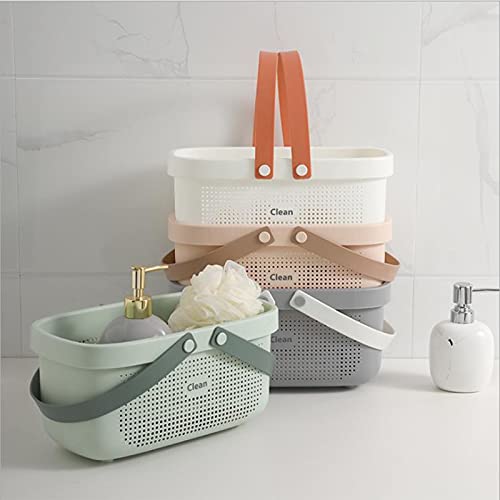 JiatuA Plastic Storage Basket with Handle Portable Shower Caddy Tote Organizer Basket Bin for Bathroom Kitchen Dorm Room Bedroom (Large, Green)