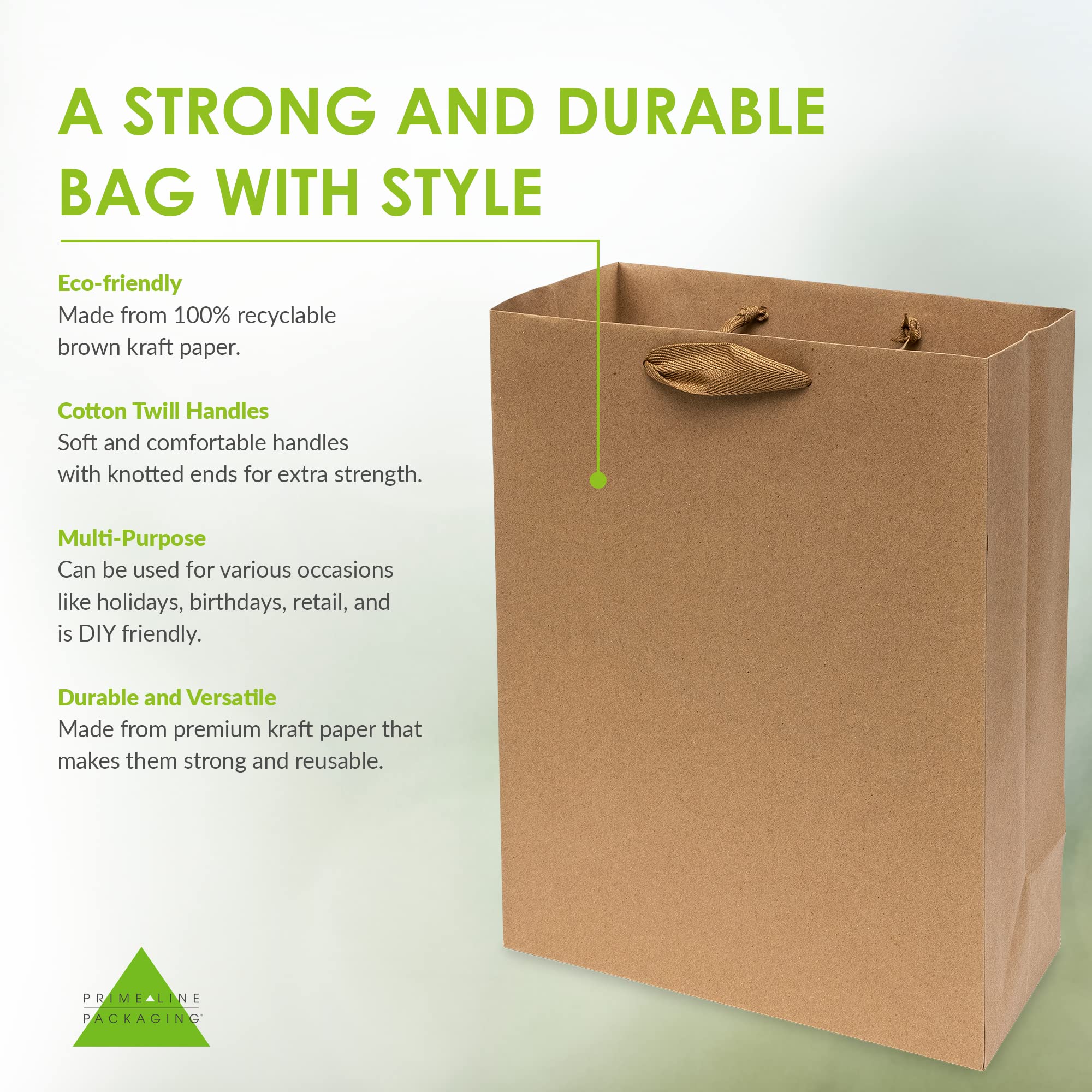 Prime Line Packaging Brown Gift Bags with Handles, Mini Kraft Shopping Tote for Small Business, Boutiques, Retail, Party Favors, Bulk, 6x3x9 50 Pack