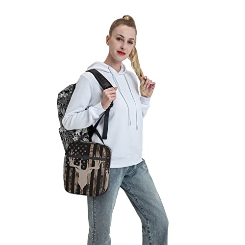 Camo Hunting Lunch Box Insulated Reusable Deer American Flag Lunch Bag Cooler Bag For Women Men Work Picnic Hiking