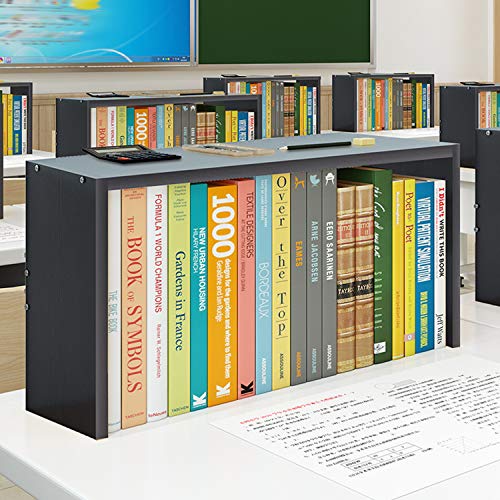 Catekro Desktop Bookshelf, Table Top Shelves, Desktop Shelves & Office Shelves, Desk Organzier, Storage Rack Adjustable Wood Display Simple Style Suitable for Study School(Black)