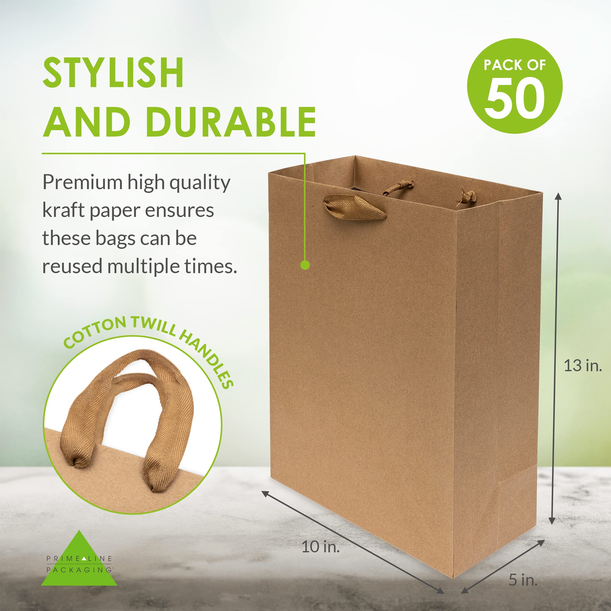 Prime Line Packaging Brown Gift Bags with Handles, Mini Kraft Shopping Tote for Small Business, Boutiques, Retail, Party Favors, Bulk, 6x3x9 50 Pack