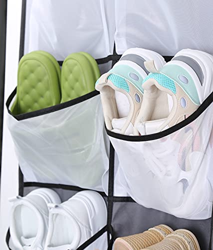 JULEVTOYR Over The Door Shoe Organizer, 12 Extra Large Mesh Breathable Pockets Hanging Shoe holder,Closet Organizers and Storage Hanging,Over The Door Shoe Boots Rack with 4 Hooks
