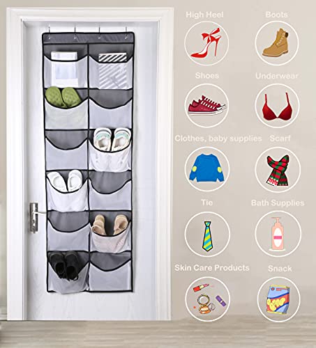 JULEVTOYR Over The Door Shoe Organizer, 12 Extra Large Mesh Breathable Pockets Hanging Shoe holder,Closet Organizers and Storage Hanging,Over The Door Shoe Boots Rack with 4 Hooks