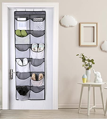JULEVTOYR Over The Door Shoe Organizer, 12 Extra Large Mesh Breathable Pockets Hanging Shoe holder,Closet Organizers and Storage Hanging,Over The Door Shoe Boots Rack with 4 Hooks
