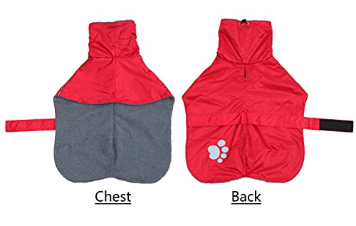 Winter Warm Jacket Waterproof Greyhound Dog Winter Coat with Warm Lamb Wool Lining, Outdoor Dog Apparel with Adjustable Bands for Medium, Large Dog -Red-M