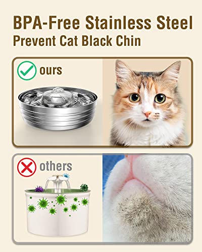 oneisall Cat Water Fountain Stainless Steel,2L/67oz Quiet Cat Fountain Water Bowl for Multiple Pets,Low Noise Water Fountain for Cats Inside