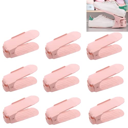BoYeeBo Pack of 10, Adjustable 4 Level Shoe Slots Organizer Double Deck Shoe Rack Holder for Shoes Storage Closet Organization (Pink)