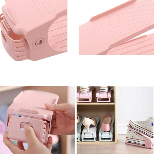BoYeeBo Pack of 10, Adjustable 4 Level Shoe Slots Organizer Double Deck Shoe Rack Holder for Shoes Storage Closet Organization (Pink)