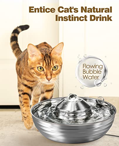 oneisall Cat Water Fountain Stainless Steel,2L/67oz Quiet Cat Fountain Water Bowl for Multiple Pets,Low Noise Water Fountain for Cats Inside