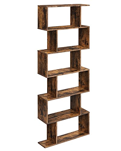 VASAGLE Bookshelf, 6-Tier Bookcase, Tall Display Shelf, Freestanding Divider, for Home Office, Living Room, Bedroom, Study, Rustic Brown