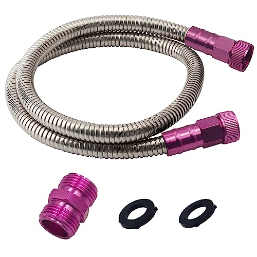 YANWOO 304 Stainless Steel 15 Feet Female to Female Garden Hose with Pink Male to Male Connector for Garden Hose Reel Cart (15ft)