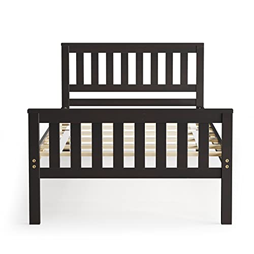 Giantex Twin Bed Frame, Wood Platform Bed with Headboard, 12 Inch Sturdy Bed Base Wood Slat Support Mattress Foundation No Box Spring Needed Easy Assembly
