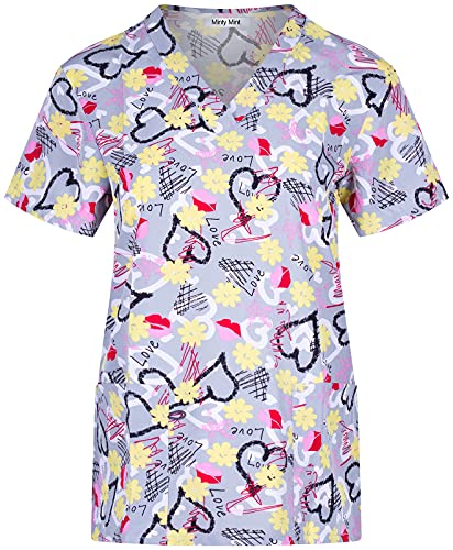 Minty Mint Women's Comfortable Lightweight Durable Soft Stretch Printed V-Neck Medical Scrub Top Dentist Medical Profession Doctor EMT Nurse Veterinarian h7nCJ Light Grey XL